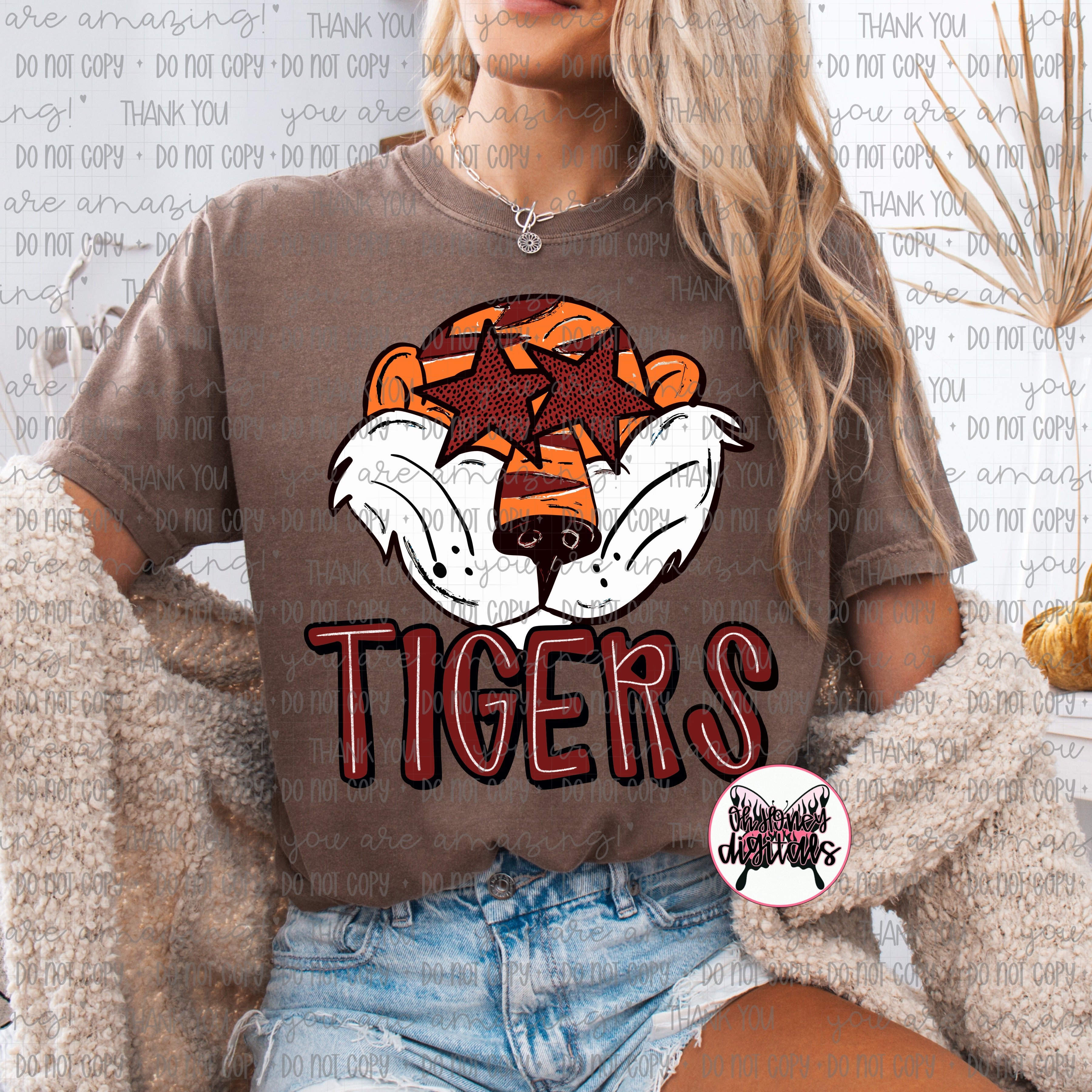Tigers Maroon - Mascot - PNG MARCH 2025 – Oh Honey Digital Designs