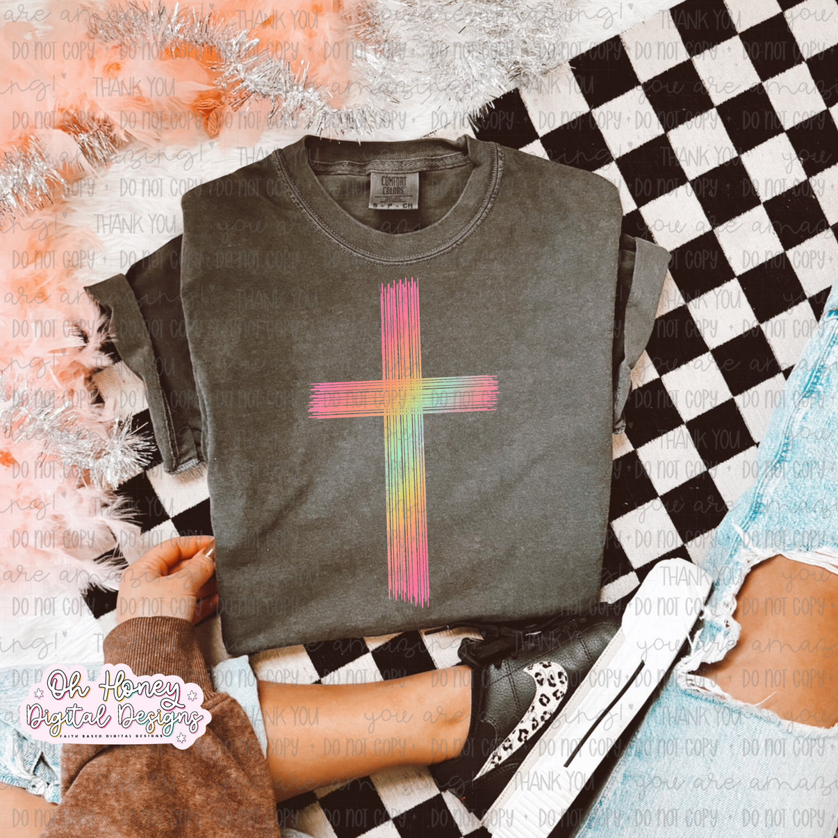 Rainbow Cross - PNG - APRIL 2025 – Oh Honey Digital Designs
